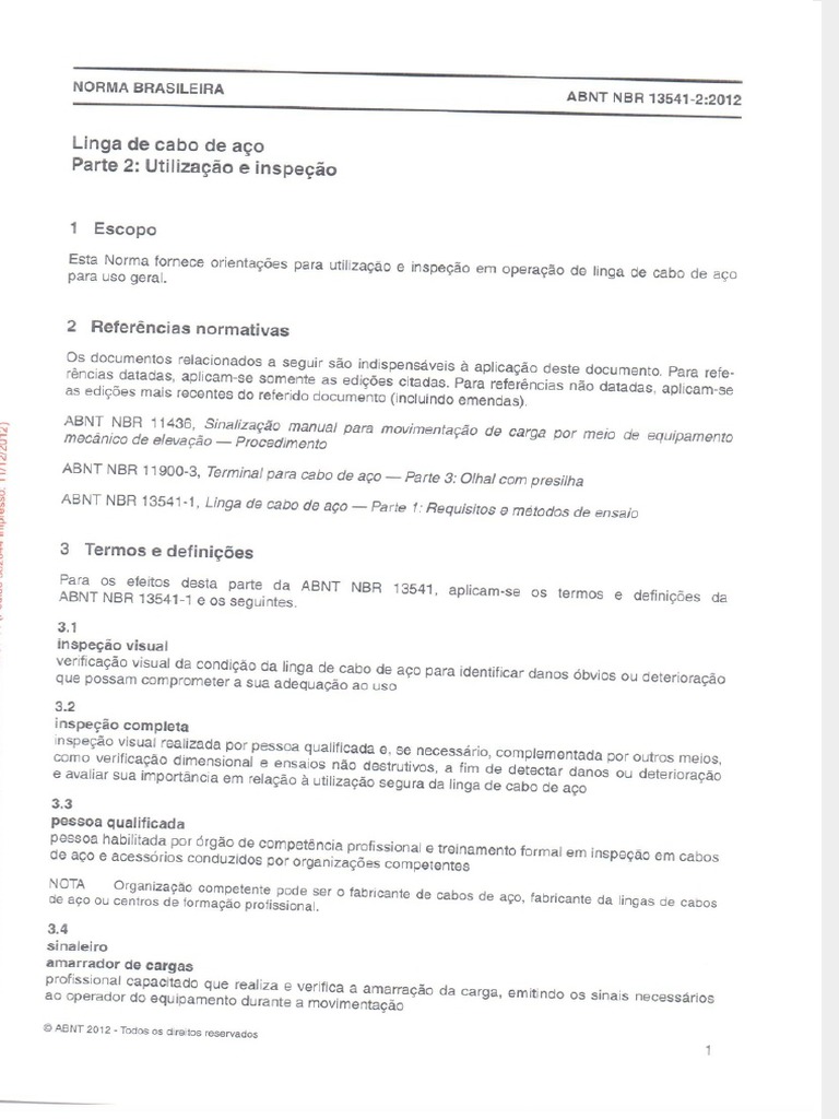 NBR 13541-2 Ligas de Cabo de Aço (Utilização e Inspeção) | PDF ...