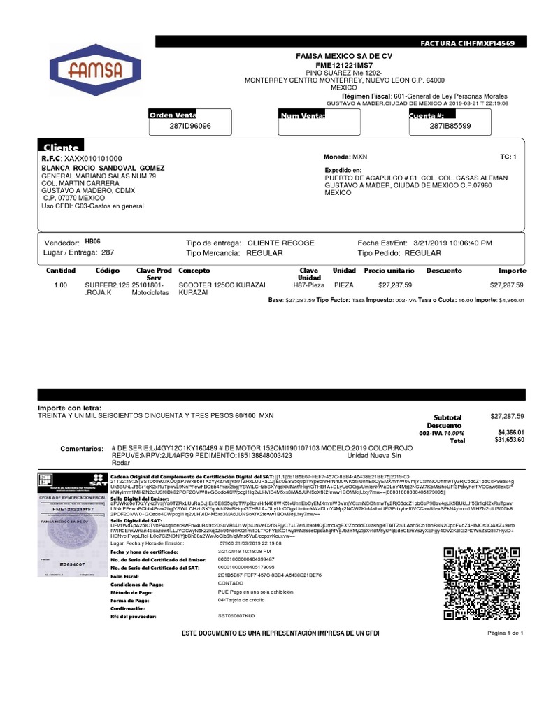 Fact Famsa Surfer 125 | Descargar gratis PDF | Dinero | Comercio