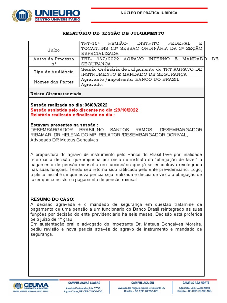 Relatório de Sessão de Julgamento 1 | PDF | Res Judicata | Mandamus