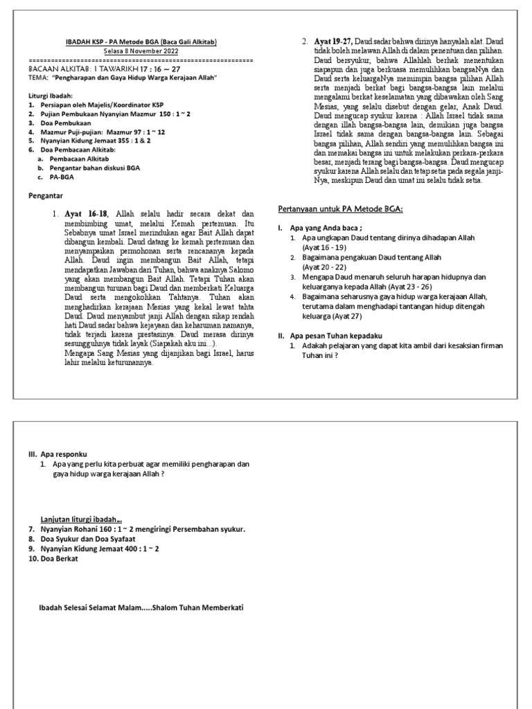 Liturgi & Materi Ibadah KSP PA BGA 8 November 2022 UPI | PDF