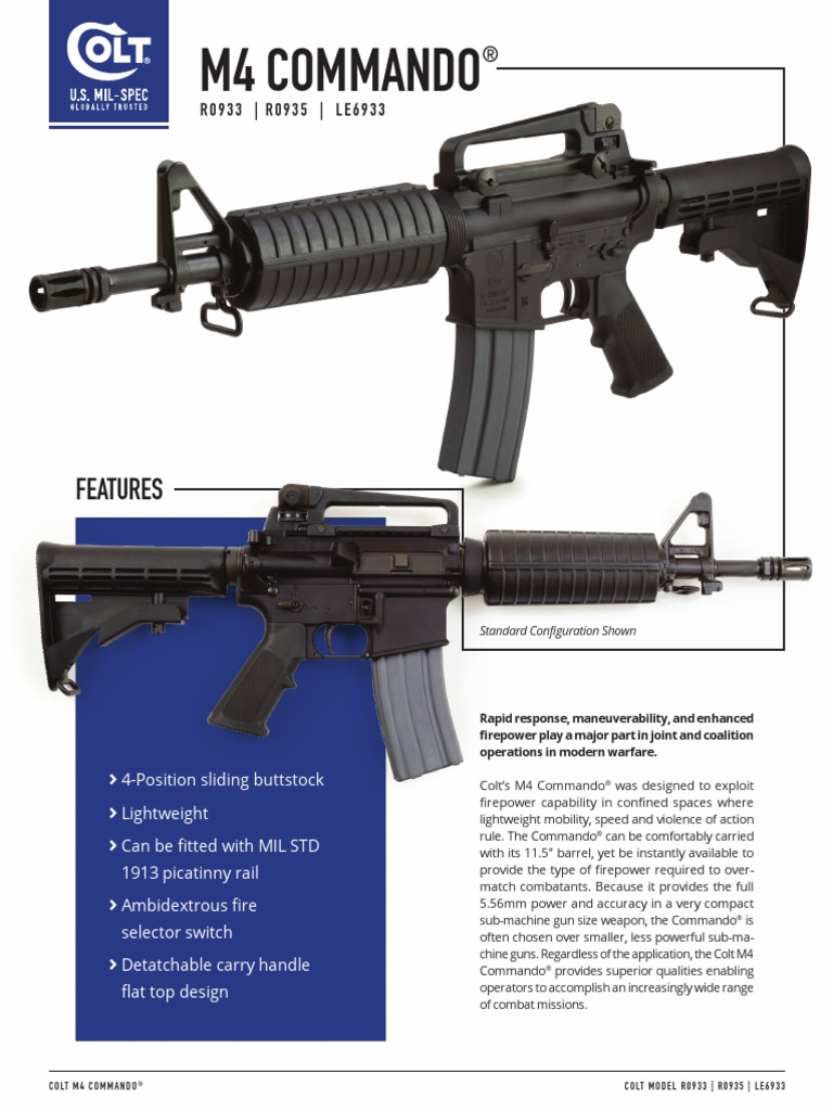 M4 Commando R0933 R0935 LE6933 Spec Sheet | PDF | Equipment | Projectiles