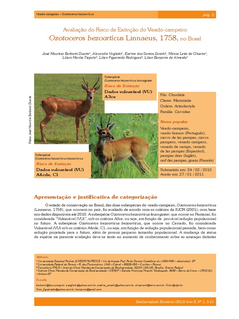 Ozotocerus Bezoarticus Veado Campeiro | PDF | Biologia de Conservação