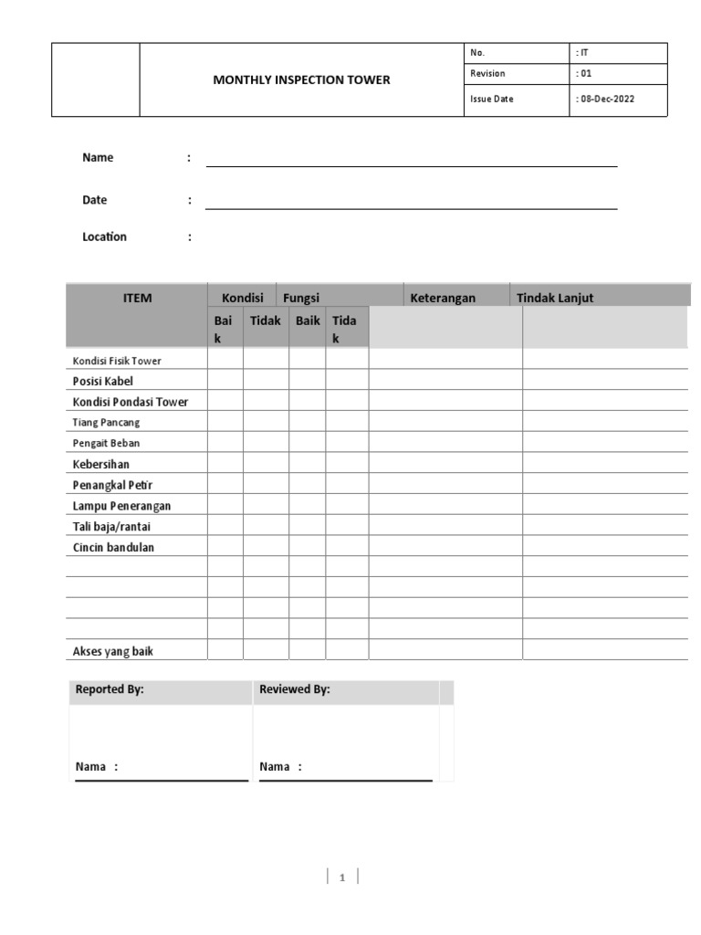 Inspection Checklist Tower | PDF