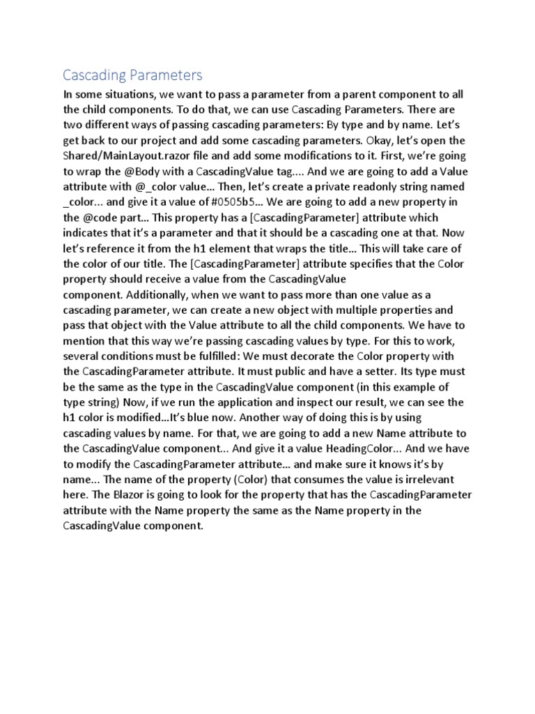 Blazor Cascading Parameters Guide | PDF