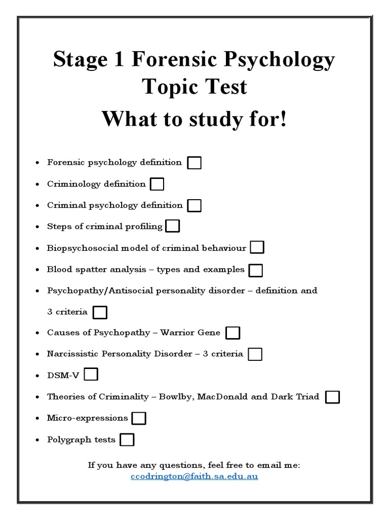 Forensic Psychology Revision Sheet | PDF | Science & Mathematics
