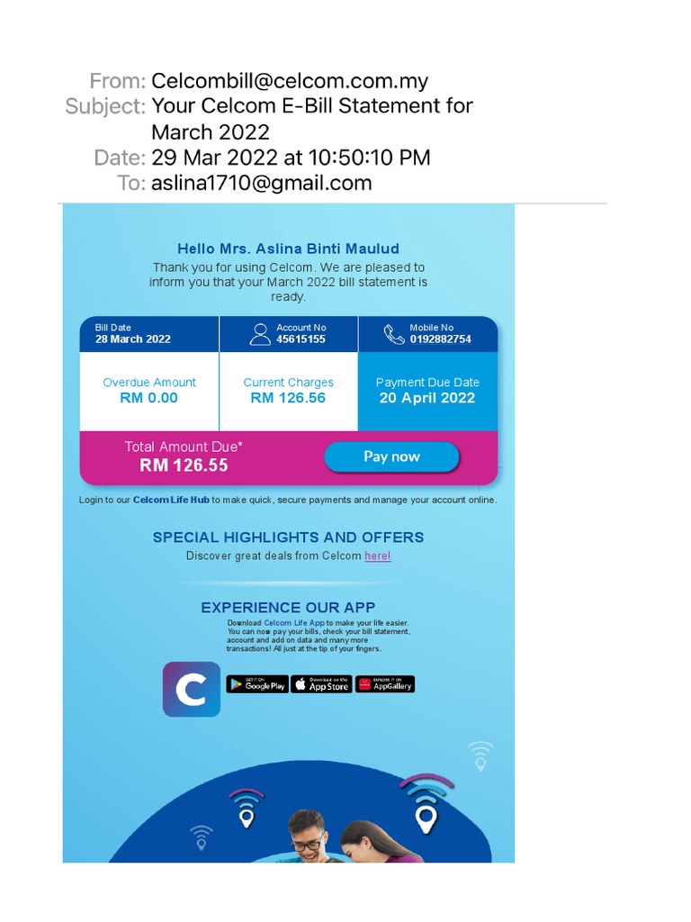 Your Celcom E-Bill Statement For March 2022 | PDF