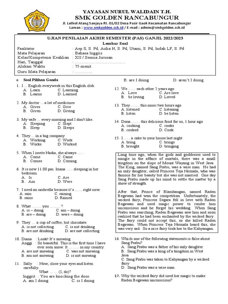 SMK Golden Rancabungur English Test Review | PDF