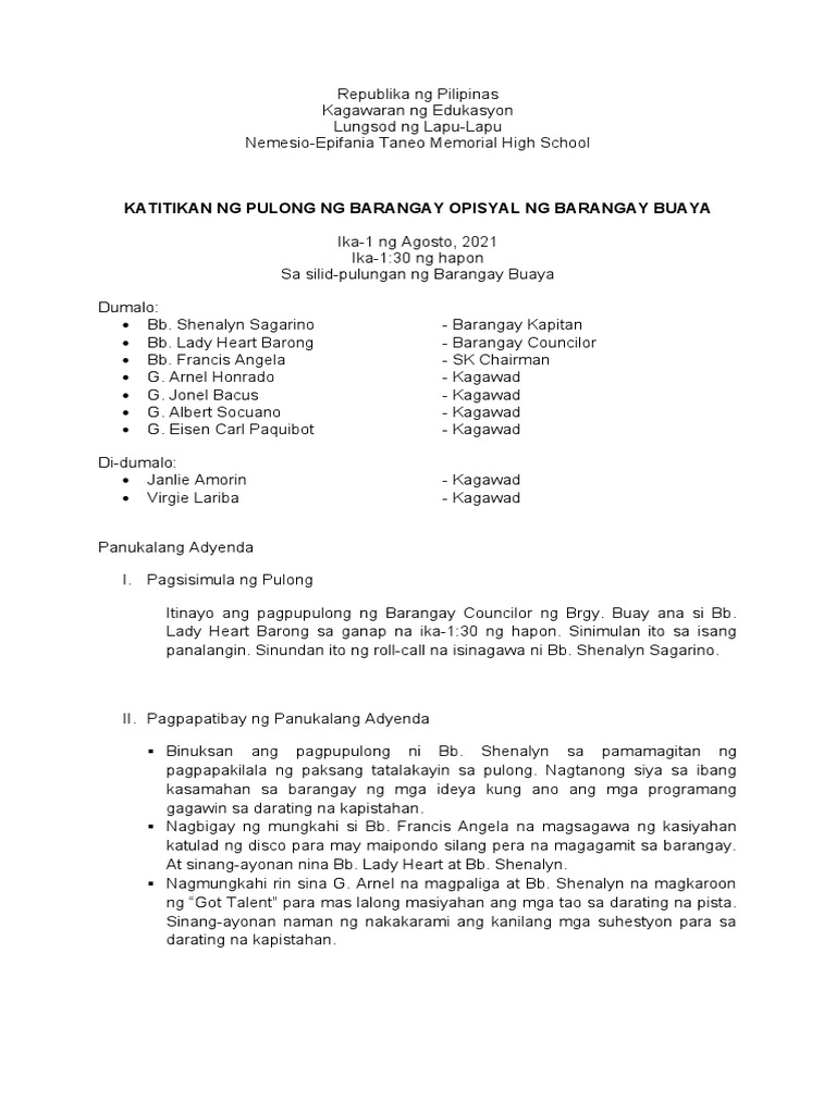 Katitikan NG Pulong | PDF