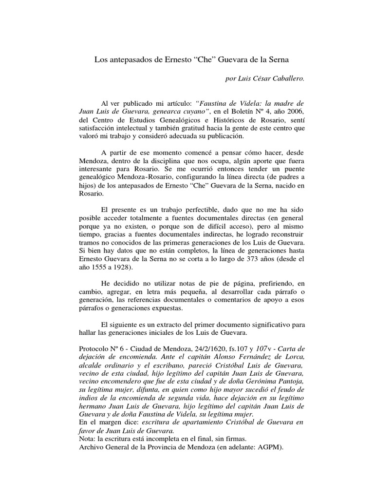 Los Antepasados de Ernesto Che Guevara de La Serna | PDF | Historia ...