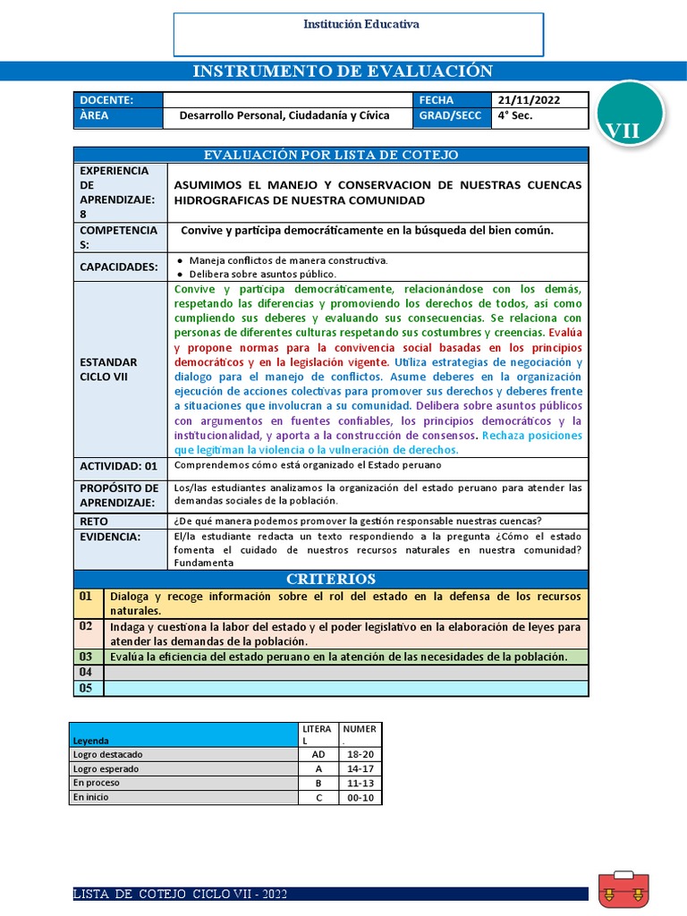 4° DPCC LC Act 1 Eda 8 | PDF | Evaluación | Estado (política)