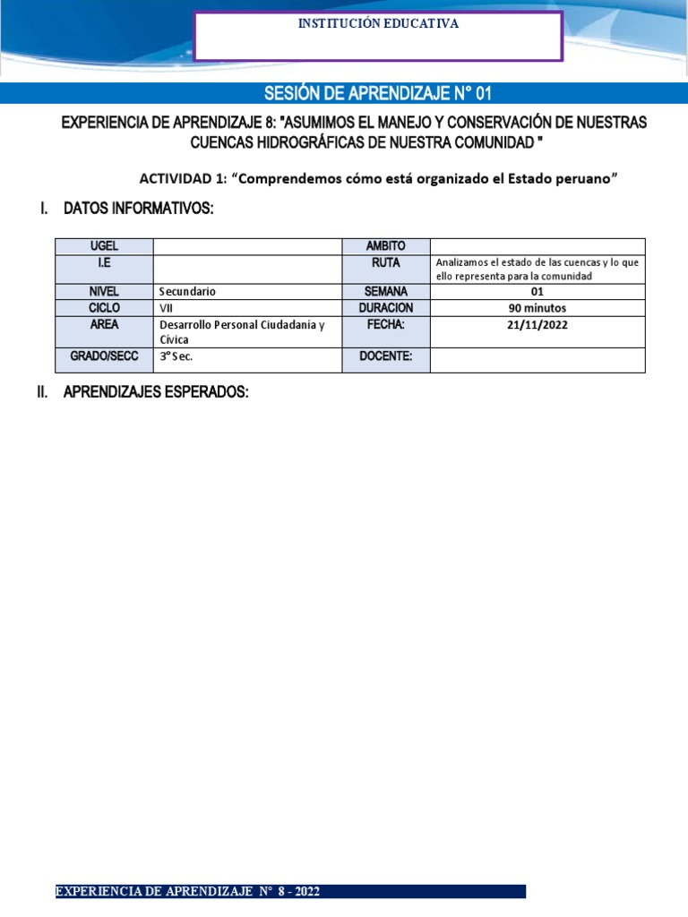 3° DPCC Sesion 1 Eda 8 | PDF | Aprendizaje | Estado (política)