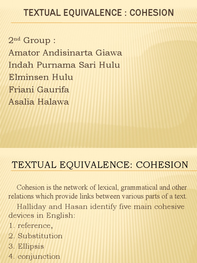 2nd Group - Textual Equivalence Cohesion II | PDF | English Language | Linguistics