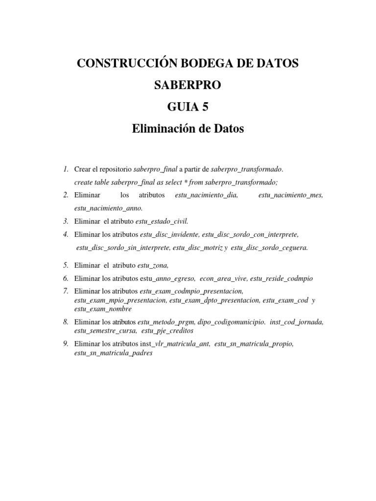 GUIA5 2022b Eliminacion Atributos | PDF | Crecimiento personal y profesional | Informática