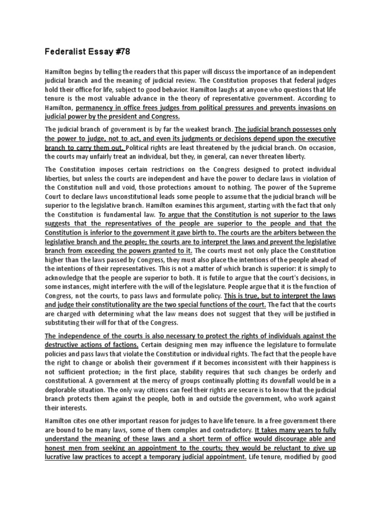 Federalist Essay #78 | PDF | Judicial Review | Constitution