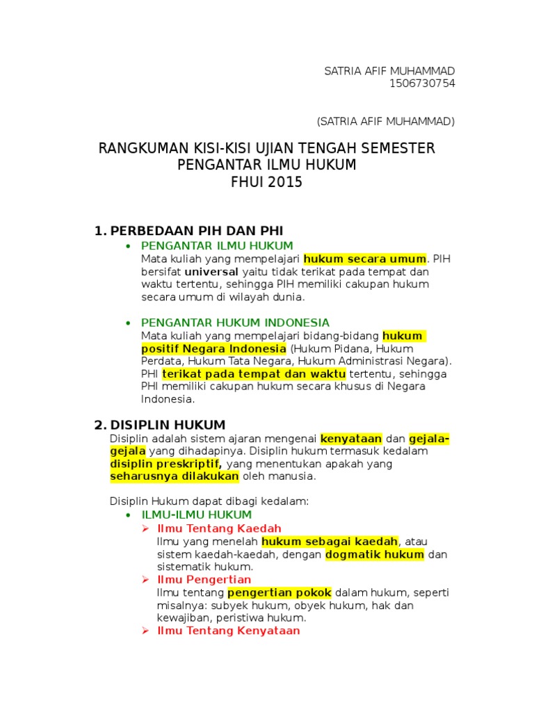 Rangkuman Kisi-Kisi UTS PIH | PDF | Hukum