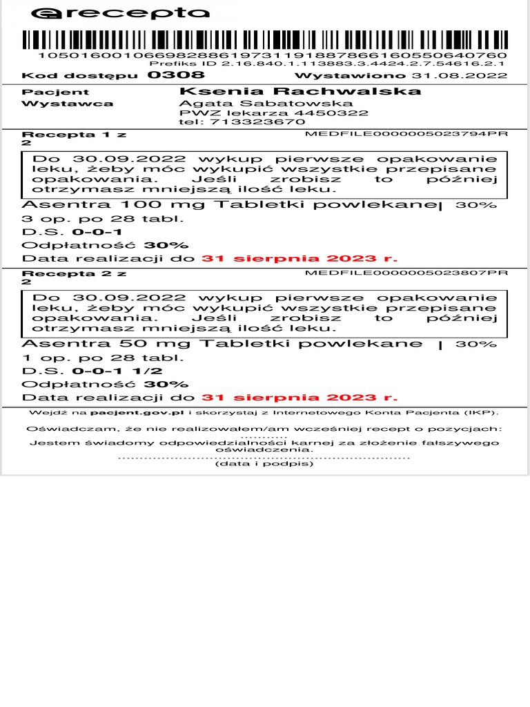 Ksenia Rachwalska Erecepta ZDN 2022-08-31 | PDF