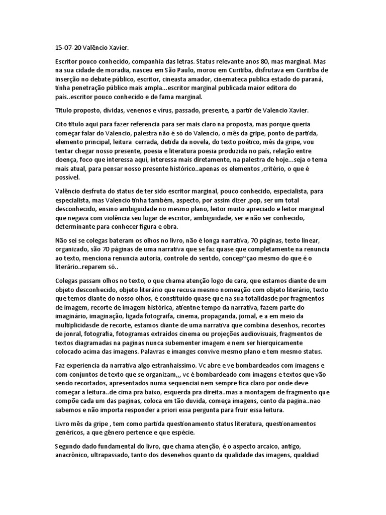 Valêncio Xavier: Literatura e Gripe Española | PDF | Morte | Tempo