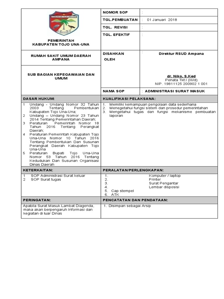 Cover SOP RSUD Ampana Kepeg | PDF