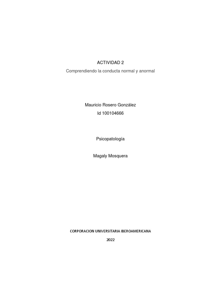 Conducta Normal y Anormal en Psicopatología | PDF | Trastorno mental ...