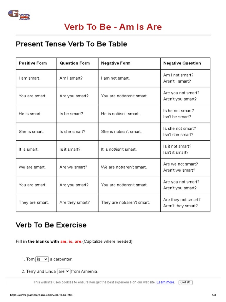 Verb To Be - Am Is Are - GrammarBank | PDF | Language Families ...
