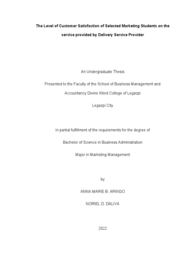 The Level of Customer Satisfaction of Selected Marketing Students On ...