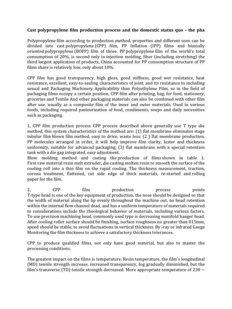 Cast Polypropylene Film Overview | PDF | Composite Material | Materials