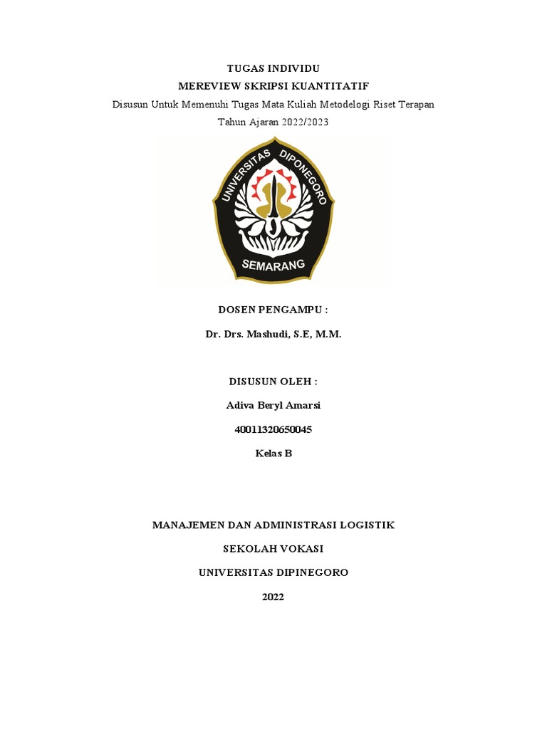 Review Skripsi Kuantitatif - Adiva Beryl Amaris - 045 - MAL B | PDF