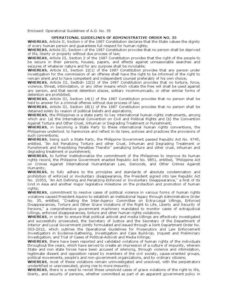 A.O. No. 35 Operational Guidelines | PDF | Prosecutor | Detention ...