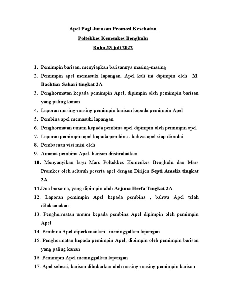 Teks MC Apel Pagi | PDF