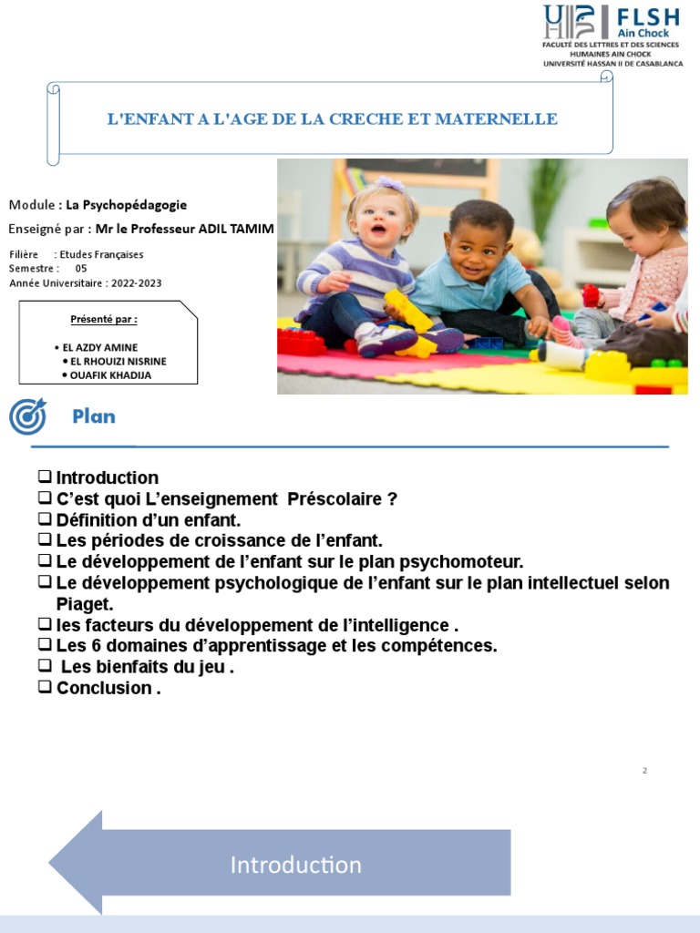 L'Enfant À L'âge de La Crêche Et La Maternelle-PPT-prof - Tamim ...