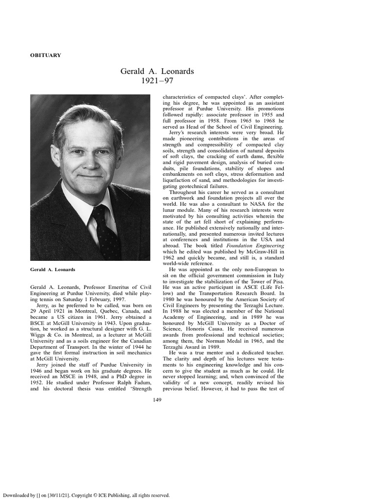 Gerald A. Leonards | PDF | Geotechnical Engineering | Solid Mechanics
