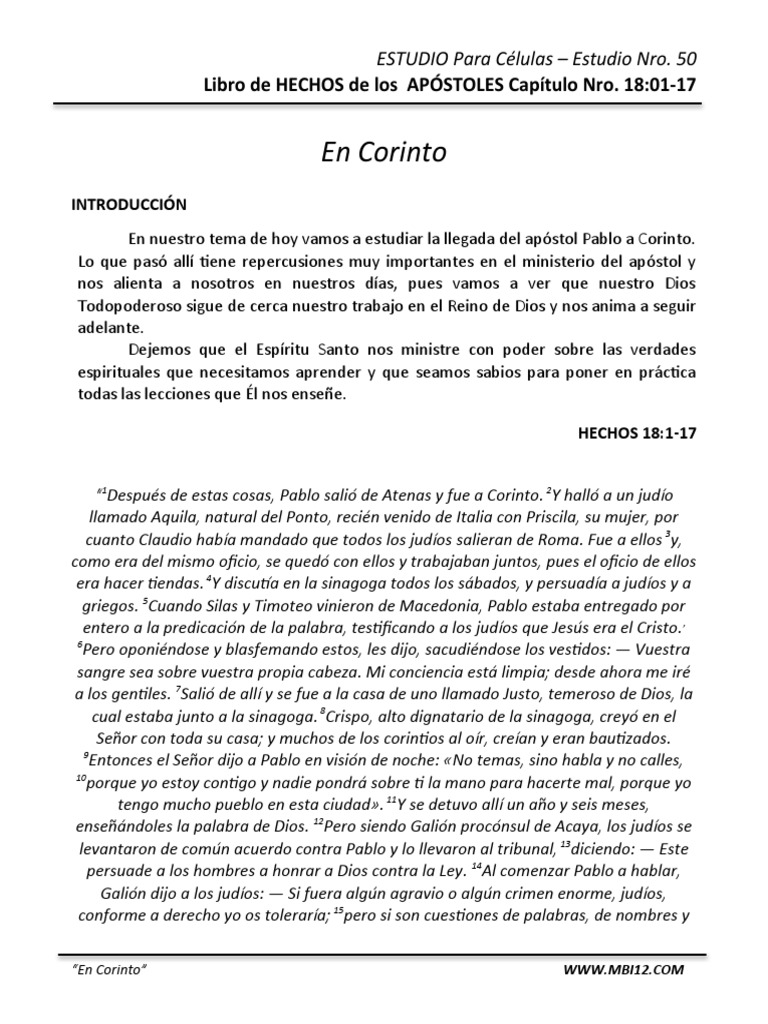 Estudio de Hechos 18: Pablo en Corinto | PDF | Ciencias sociales ...