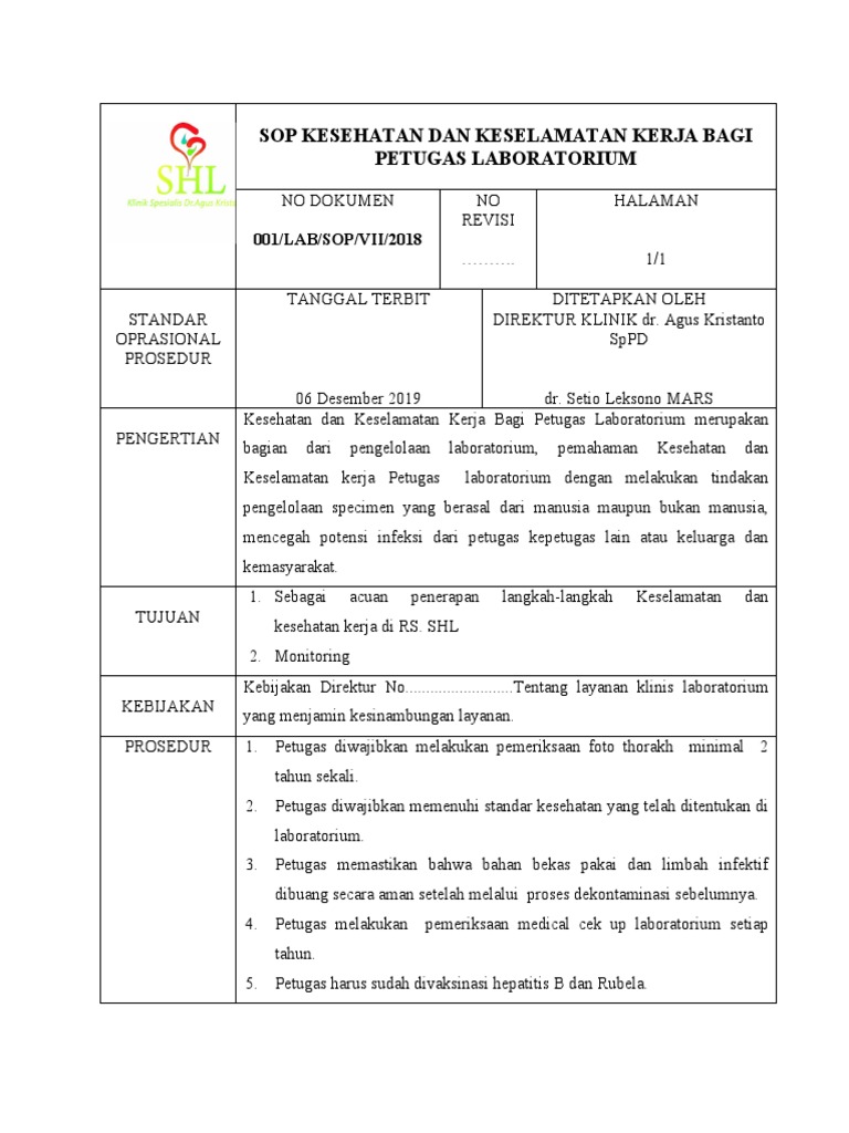 Sop k3 Bagi Petugas Laboratorium | PDF