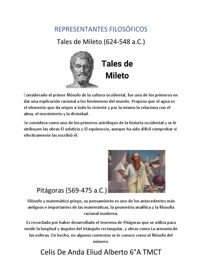 REPRESENTANTES FILOSÓFICOS - Celis de Anda Eliud Alberto 6°A TMCT | PDF