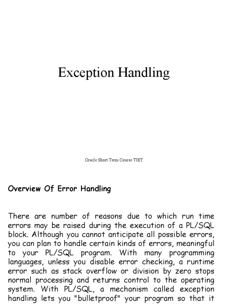 Exception Handling: Oracle Short Term Course TIET | PDF | Pl/Sql ...