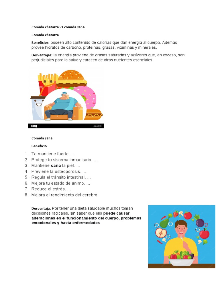 Comida Chatarra Vs Comida Sana | PDF