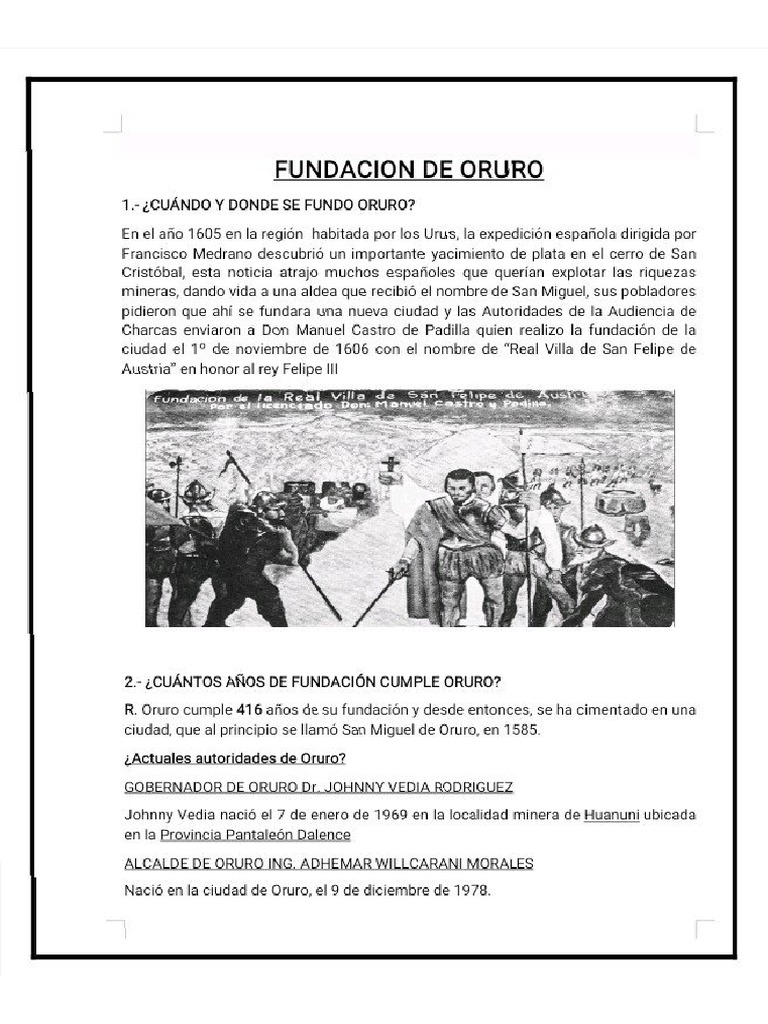 Trabajo Práctico Fundación de Oruro | PDF
