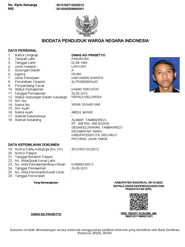 Biodata Dimas Adi Prasetyo | PDF
