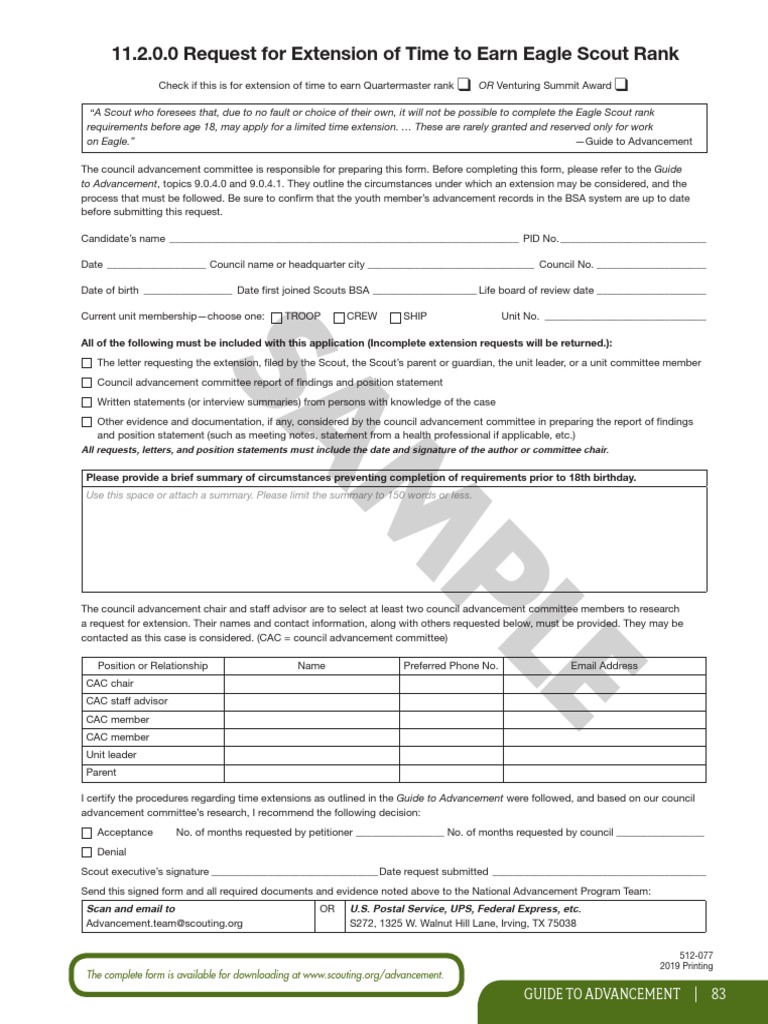 Eagle Scout Deadline Extension Form | Download Free PDF | Boy Scouts Of America