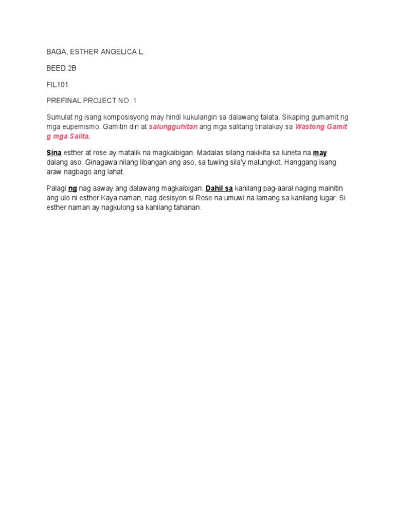 Fil101 Prefinal Project 1 - Baga | PDF