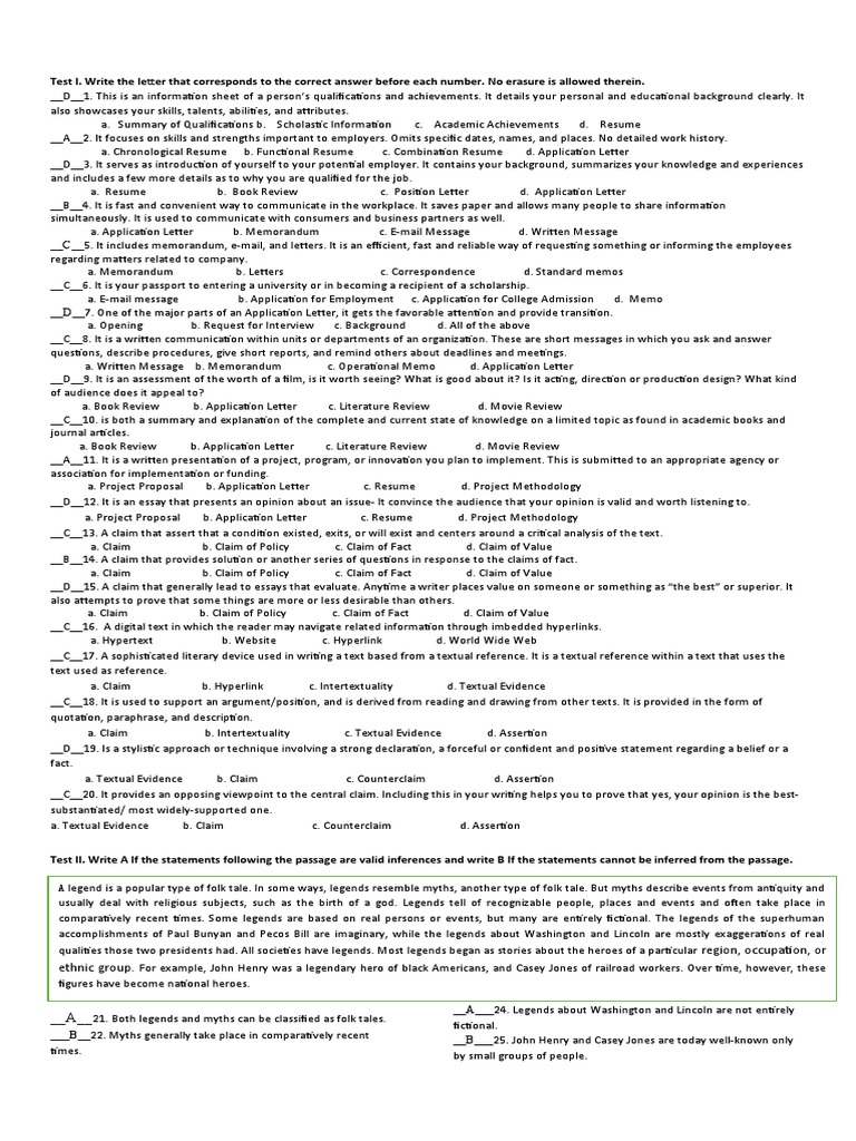 Writing Skills Assessment Test | PDF | Résumé | Memorandum