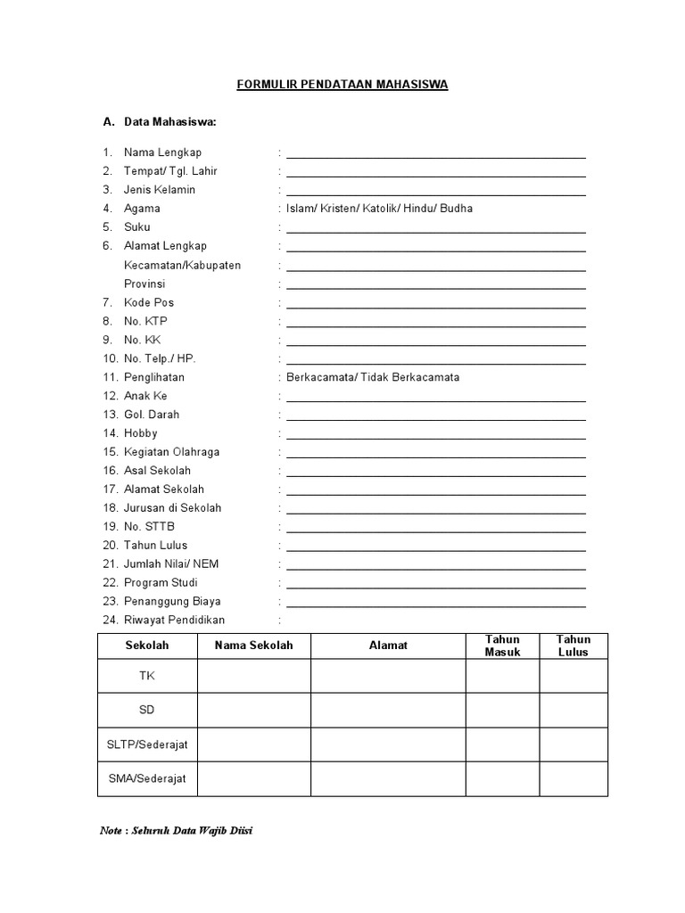 Formulir Pendataan Mahasiswa | PDF | Karier & Perkembangan