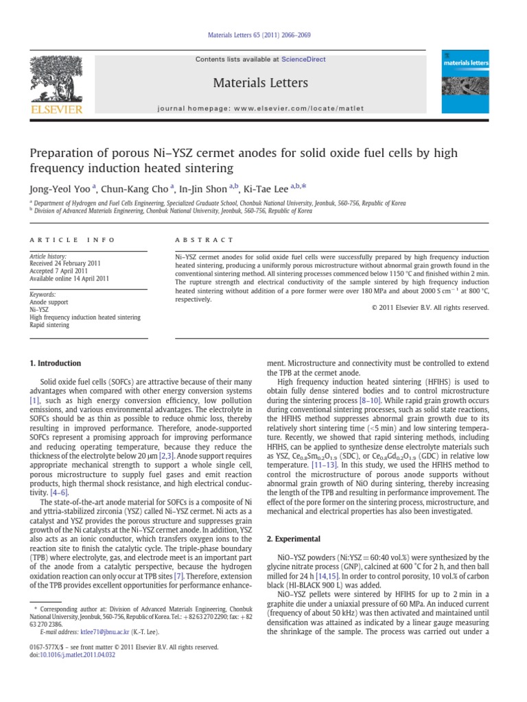 Preparation of Porous Ni-YSZ Cermet Anodes For Solid Oxide Fuel Cells ...
