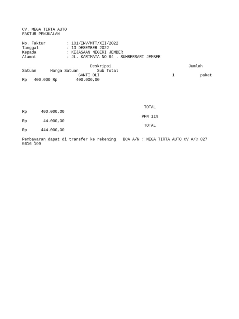10 Invoice Wira Toyota | PDF