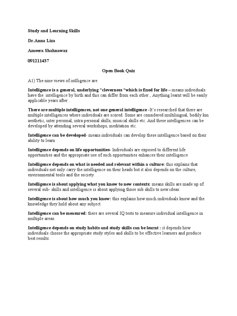 Open Book Quiz | PDF | Intelligence | Applied Psychology