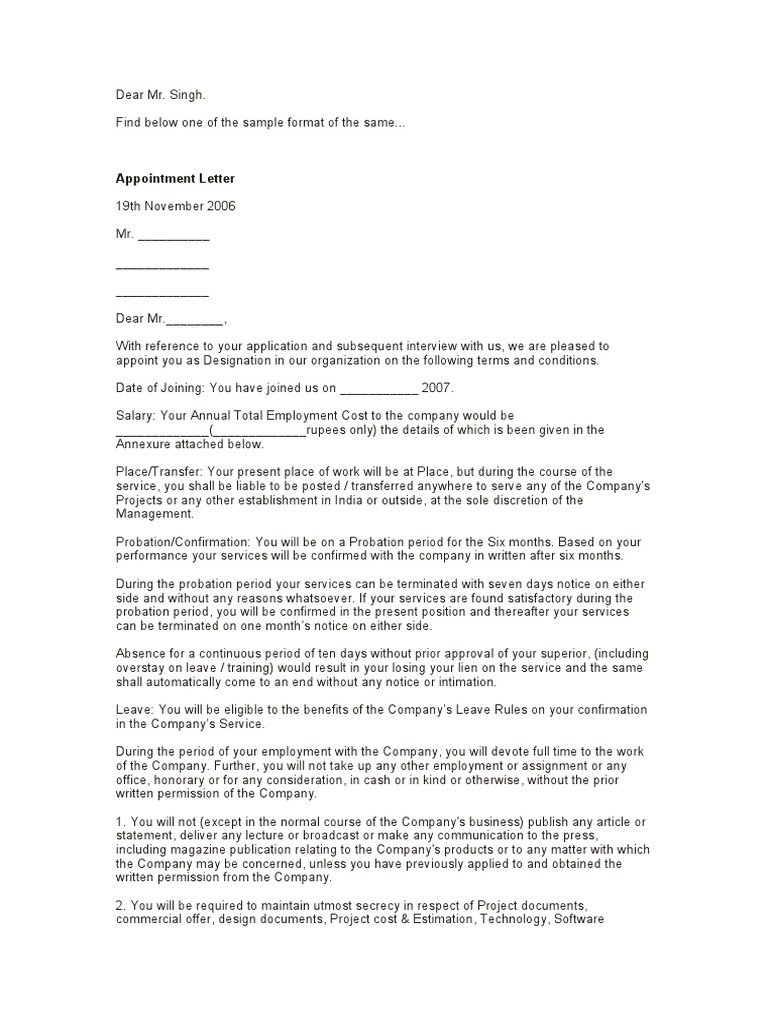 Hospital Appointment Letter Template | PDF | Private Law | Government