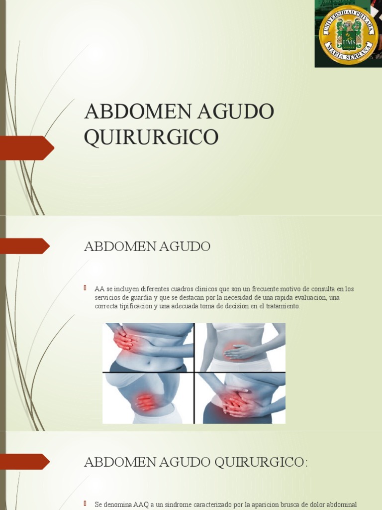 Abdomen Agudo Quirúrgico: Diagnóstico y Manejo | PDF | Abdomen | Dolor