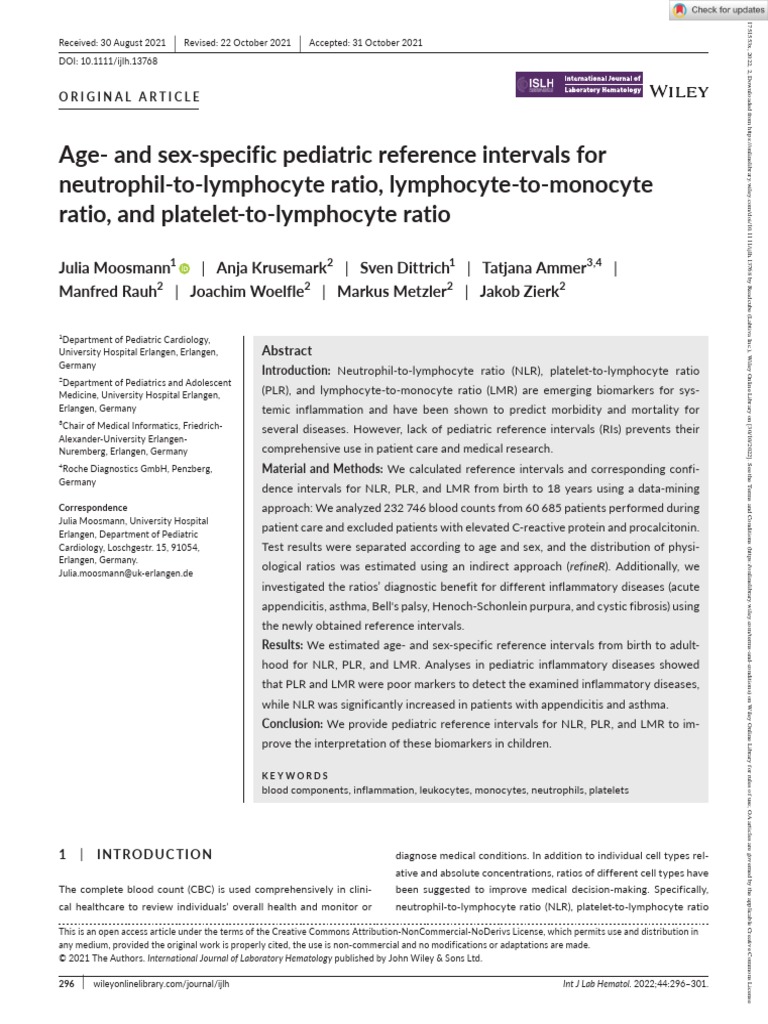 Int J Lab Hematology 2021 Moosmann Age And Sex Specific Pediatric Reference Intervals For