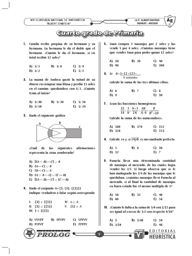 4to Grado Primaria | PDF | Matemática Elemental | Aritmética
