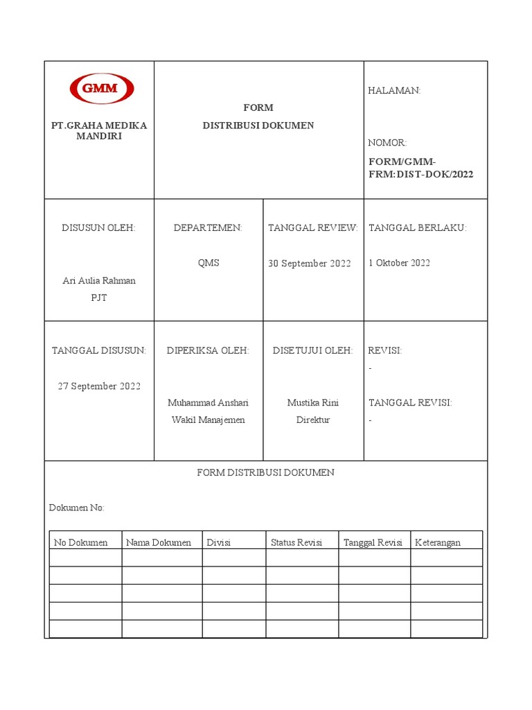 Form Distribusi Dokumen | PDF